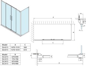 Polysan, LUCIS LINE sprchová boční stěna 800mm, čiré sklo, DL3315