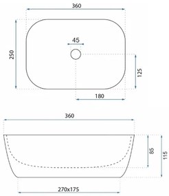 REA-U5667 - Umyvadlo na desku BELINDA MINI 25x36 cm keramika/lesklá bílá