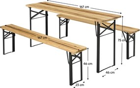 Kondela Pivní set 1+2, dřevo/kov, přírodní/černá, LORIS
