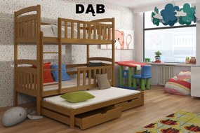Patrová postel VIKI 80x200  cm s přistýlkou a úložným prostorem - dub
