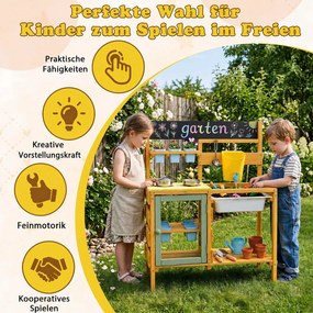 Costway Bahenní kuchyňka dětská venkovní kuchyňka na hraní dřevěná s nádrží