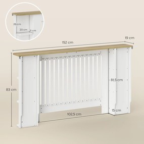 HOMCOM kryt radiátoru s policemi, kryt radiátoru z MDF, moderní lamelový design pro obývací pokoj a ložnici, 152 x 19 x 83 cm, bílá