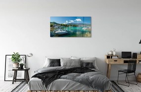 akrylový obraz Řecko Marina moře hory 100x50 cm