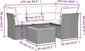 5dílná zahradní sedací souprava s poduškami černá polyratan 3223620