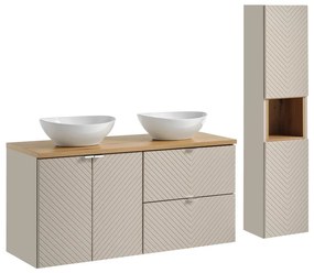 Koupelnová sestava Viva Cashmere s deskou, umyvadly a skříňkami 120 cm kašmírová/dub evoke