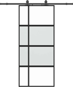 Posuvné dveře se sadou kování černé 90x205 cm Tvrzené sklo 3375839