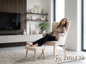 Relaxační křeslo ušák s podnožkou RENI - krémová látka bouclé