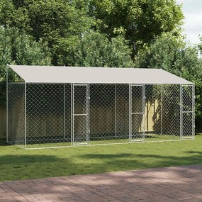 Psí klec s střechou Stříbrná 600 x 200 x 256 cm Ocel a PE 3368299