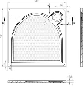 Gelco LARCA sprchová vanička z litého mramoru čtverec 90 x 90 cm PL009