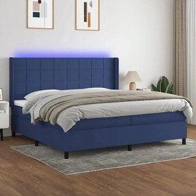 Box Spring Postel S Matrací A Led Textil Modrá Blok se čtverci 200 x 200