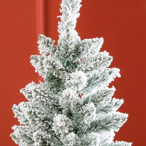 HOMCOM Umělý vánoční strom, štíhlý tvar, umělý sníh, třídílný, nehořlavý, kovový stojan, 183 cm, zelená