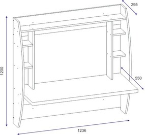 Nástěnný psací stůl Buglem s vestavěným regálem bílý