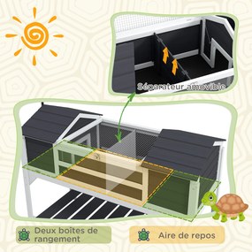 PawHut Dřevěný dům pro želvy, venkovní terárium, 2 úkryty, nastavitelný stojan na lampu, otevírací střecha, zemní voliéry, průhledné akrylové okno, š…