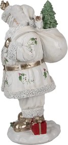 Bílá dekorace figurka Santa Claus s pytlem dárků - 14*16*31 cm