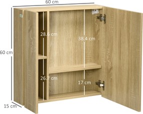 Kleankin koupelnová skříňka se zrcadlem a 4 vnitřními policemi, dřevotříska, 60x15x60 cm, Barva dřeva