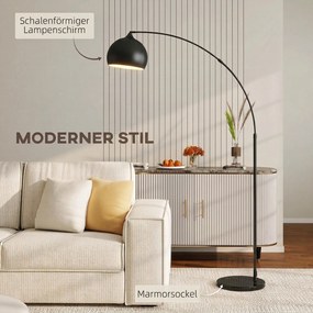 HOMCOM Oblouková lampa, stojací lampa, výškově nastavitelná, nožní vypínač, podstavec s efektem mramoru, 170-180cm, černá