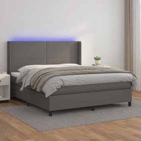 Box spring postel s matrací a LED šedá 160x200 cm umělá kůže 3139275