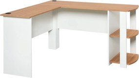HOMCOM Počítačový stůl s policemi pro kancelář a domov, do tvaru L, 136x130x72cm, Dřevěný | Aosom