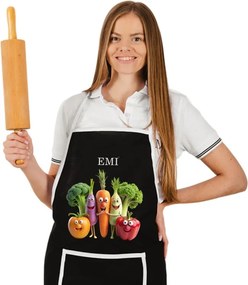 Kuchyňská zástěra Happy Veggie EMI, černá