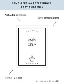 Samolepka na kořenky KMÍN CELÝ průhledná 3 × 4 cm základní písmo