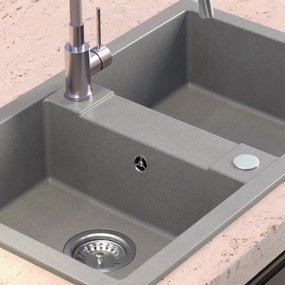 Šedý dvoukomorový kuchyňský granitový dřez QUADRON DENZEL 120 bez baterie
