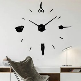 Nástěnné 3D hodiny - motiv kadeřnictví Varianta: Černá, Velikost: 69 cm
