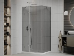 Mexen Roma, sprchový kout s křídlovými dveřmi 100 (dveře) x 80 (stěna) cm, 6mm šedé sklo, chromový profil + slim sprchová vanička bílá + chromový sifon, 854-100-080-01-40-4010