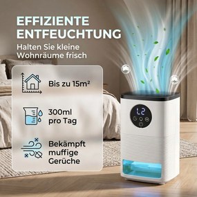 HOMCOM tichý mini odvlhčovač 1,4 l s RGB světlem, bílý