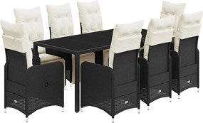 9dílný zahradní bistro set s poduškami černý polyratan 3277140