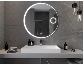 Mexen Ella podsvícené koupelnové zrcadlo s kosmetickým zrcátkem, Kulaté 100 cm, LED 6000K, ventilátor - 9811-100-100-611-00