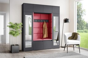 Eka Předsíňová stěna s čalouněnými panely Trinity 32 - Grafit / Červená 2309