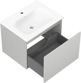 Mexen Rivel, koupelnová skříňka 60 cm s umyvadlem Vela, 1 zásuvka, drážkovaná, šedá matná/bílá, 91A20-06047-1-BF62-W23M01