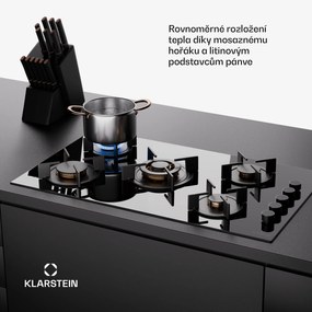 Klarstein Goldflame 5, plynová varná deska, samostatná, 5 hořáků, boční ovládání, plyn/propan, sklokeramická, černá