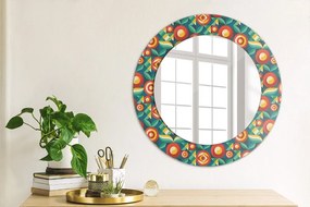 Kulaté zrcadlo tištěný rám Geometrické ovoce a listy fi 50 cm