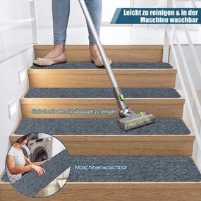 Costway 15 Koberce na schody Protiskluzové koberce na schody 76 cm – světle šedá