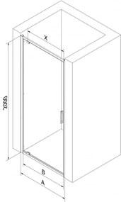 Mexen Exo, 1-křídlé sprchové dveře do otvoru 70 cm, 6mm čiré sklo, černý profil, 8181-070-000-70-00
