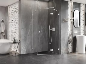 Mexen Lunar, výklopný pětiúhelníkový sprchový kout pravý 100 x 100 cm, 8mm čiré sklo, bílý profil, 831-100P-100L-20-00-P
