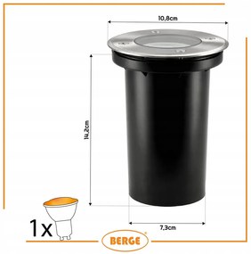 BERGE Kulaté příjezdové svítidlo IP65 - GU10 - 230V - vestavné