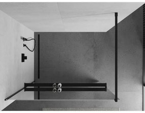 Mexen Kioto+, sprchová zástěna s poličkou a držákem na ručníky 110 x 200 cm, 8mm sklo vzor zrcadlo, černý profil, 800-110-121-70-50