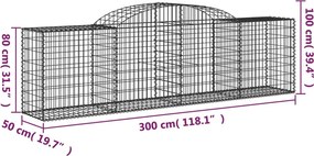 Klenuté gabionové koše 7 ks 300x50x80/100 cm pozinkované železo 3146688
