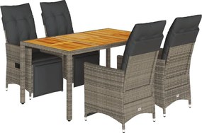 5dílný zahradní bistro set s poduškami šedý polyratan 3276887