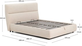 Béžová čalouněná dvoulůžková postel z žinylky s úložným prostorem s roštem 160x200 cm Dafra – Kave Home