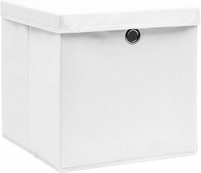 Úložné boxy s víky 10 ks bílé 32 x 32 x 32 cm textil 288352