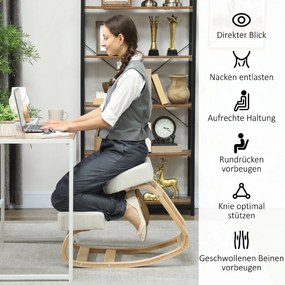 Vinsetto Kolenní židle, ergonomická posezení, polstrovaný stolek pro zdravé sezení, březové dřevo, nosnost 120 kg, krémově bílá