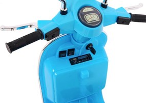 Ramiz Elektrický skútr Vespa pro děti modrý + pomocná kolečka + audio + ekokůže + EVA + plynulý start