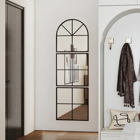 HOMCOM nástěnné zrcadlo 60 x 180 cm trojdílné, zakřivené zrcadlo s kovovým rámem, dekorativní visící zrcadlo, okno zrcadlo pro koupelnu a obývací pok…