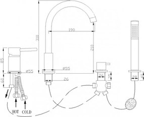 Mexen ALMA vanová 4-otvorová baterie, černá, 75032-70