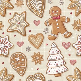 Bavlněný povlak na polštář GINGERBREAD JOY 45x45 cm, béžový