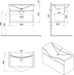 Aqualine Akira koupelnová skříňka pod umyvadlo 60,6 x 42 x 34 cm bílá AK265