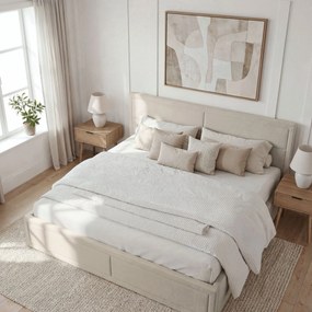 Čalouněná postel s úložným prostorem a roštem Marco 180x200 cm - Světle béžová